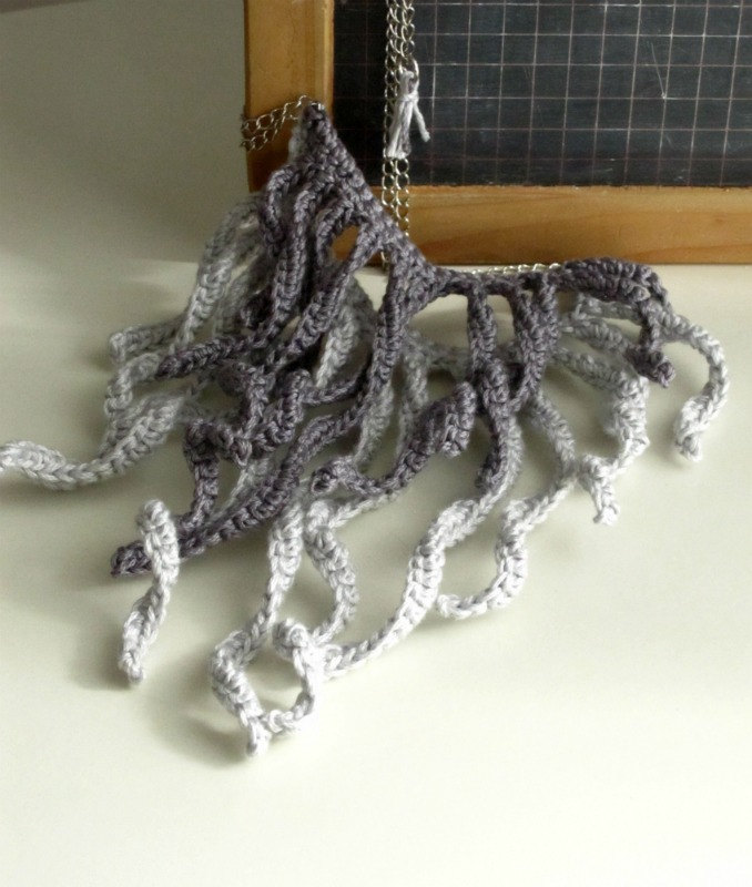 Crochet Fringes Necklace. Shades Of Grey Cotton Yarn on Luulla